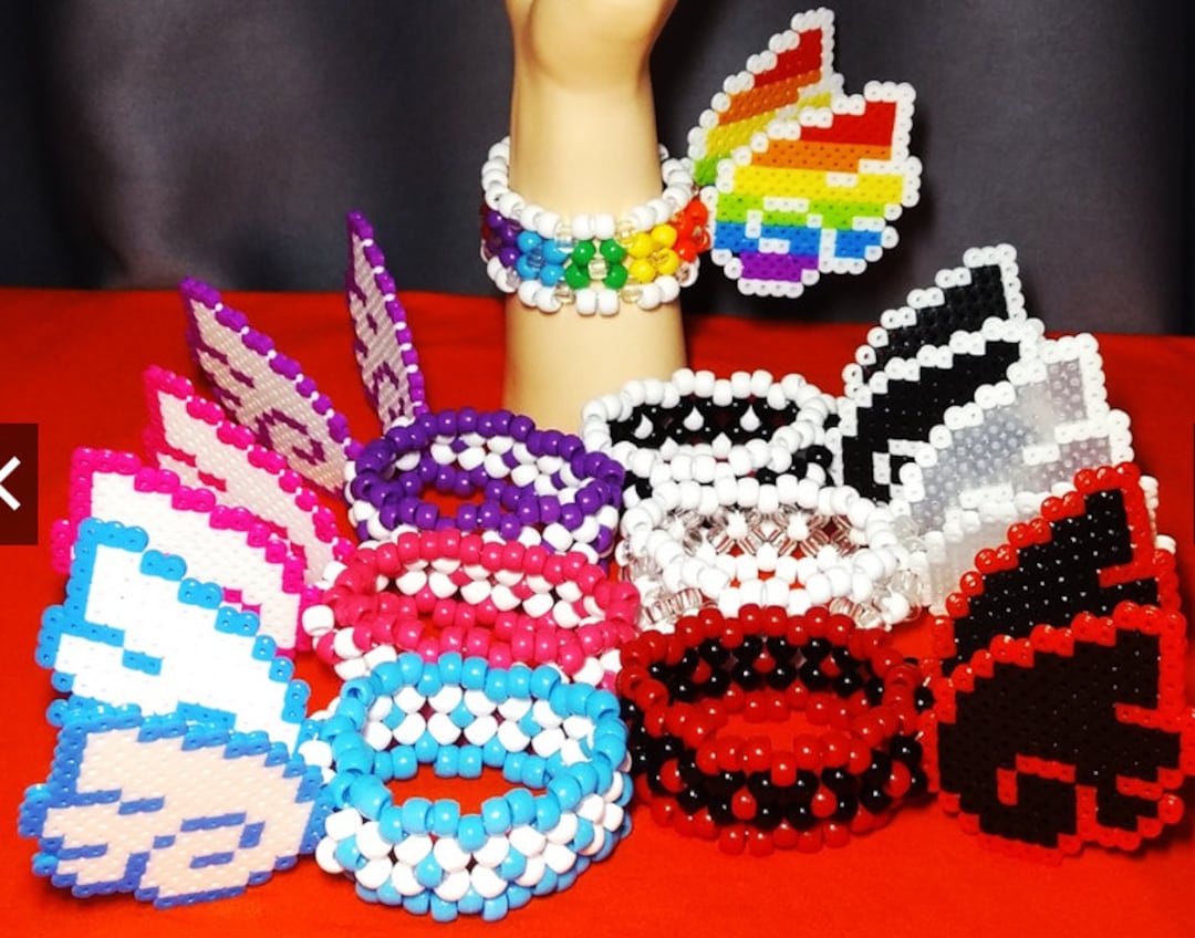 Rave Kandi Bracelet Cuff: Custom Beaded Perler Angel Wings, EDM ...