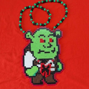 Rave Kandi Perler Necklace- Custom Beaded EDM Festival Jewelry - Shrek ...