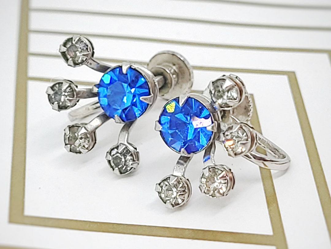 Bugbee & Niles, Blue and Clear Rhinestone Silver Toned Screw Back Clip ...