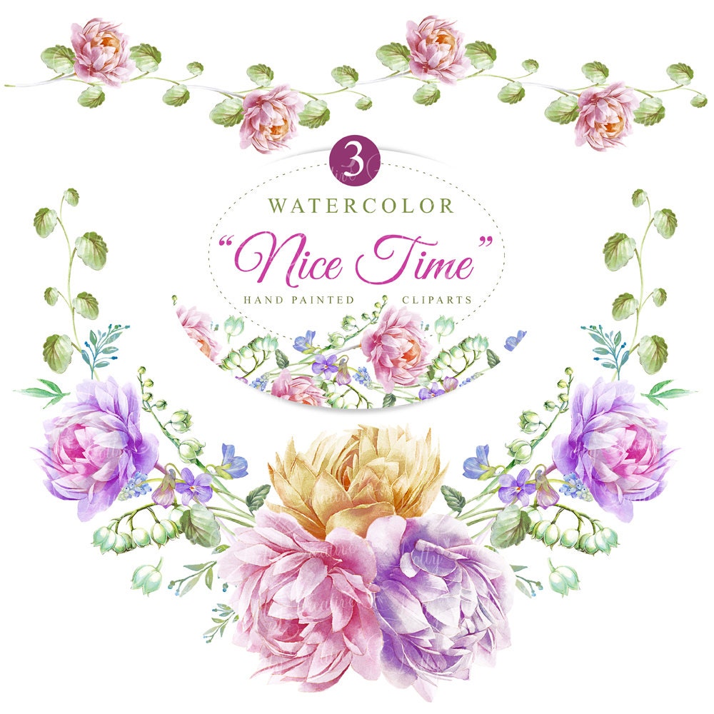 Nice Time. Floral Embellishment. Spring Flowers. Watercolor. Hand ...