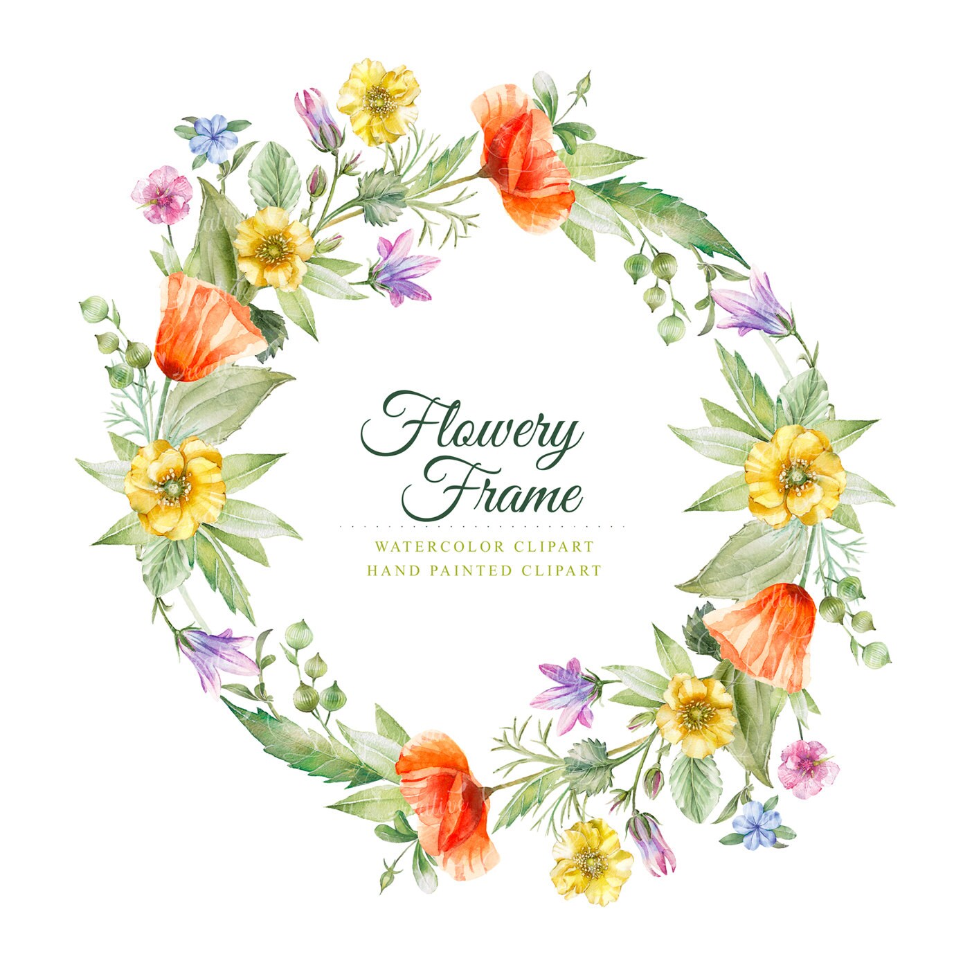 Flowery Frame Watercolor Watercolor Clipart Hand Painted - Etsy