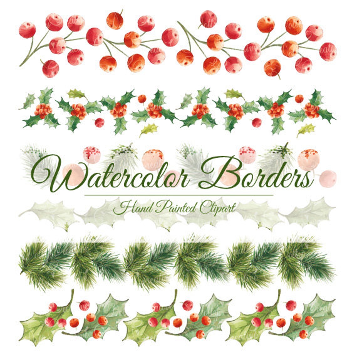 Watercolor Borders, Hand Painted Borders, Christmas Borders, Watercolor ...