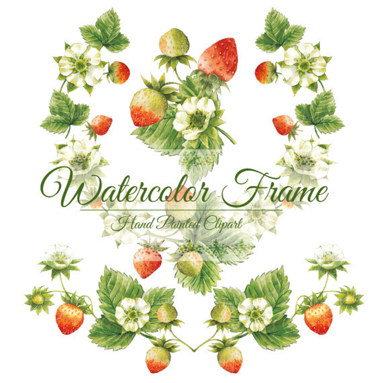 Strawberries Frame, Watercolor Frame, Watercolor Clipart, Strawberries ...