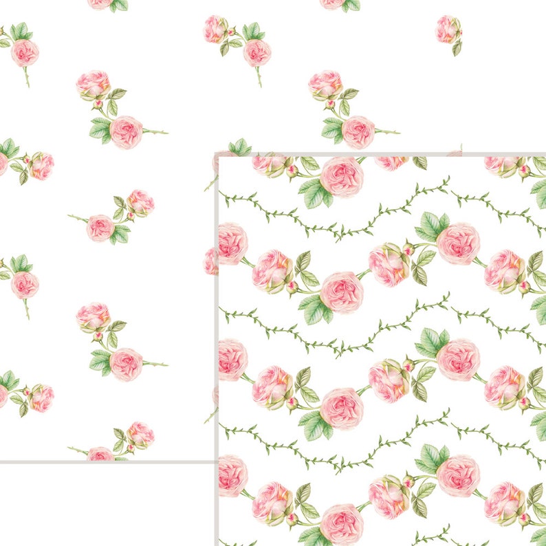 Roses, 5 Watercolor Papers / Patterns, Digital Paper, Wedding Paper ...