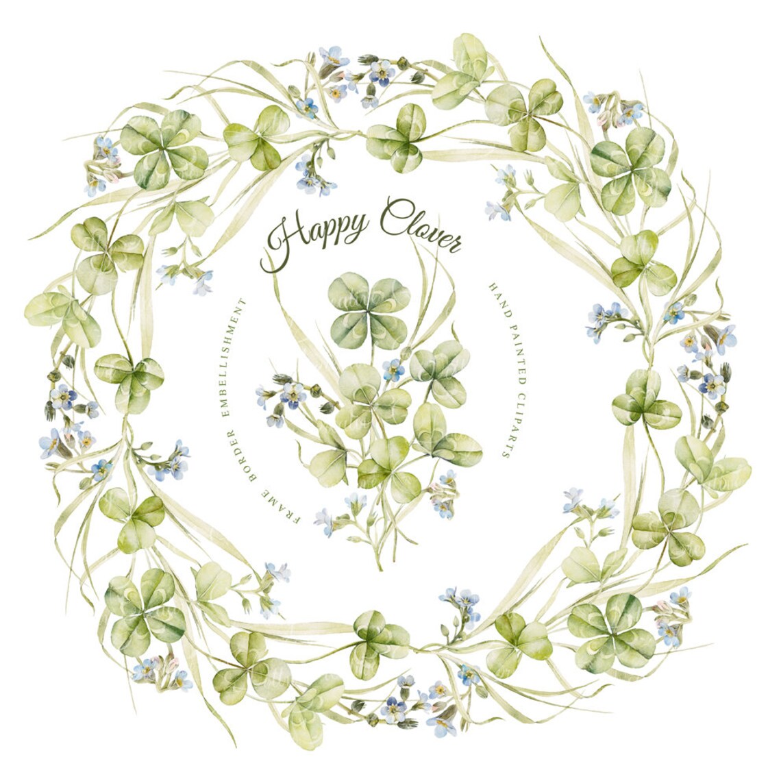 Happy Clover Hand Painted Clipart's Frame Border - Etsy