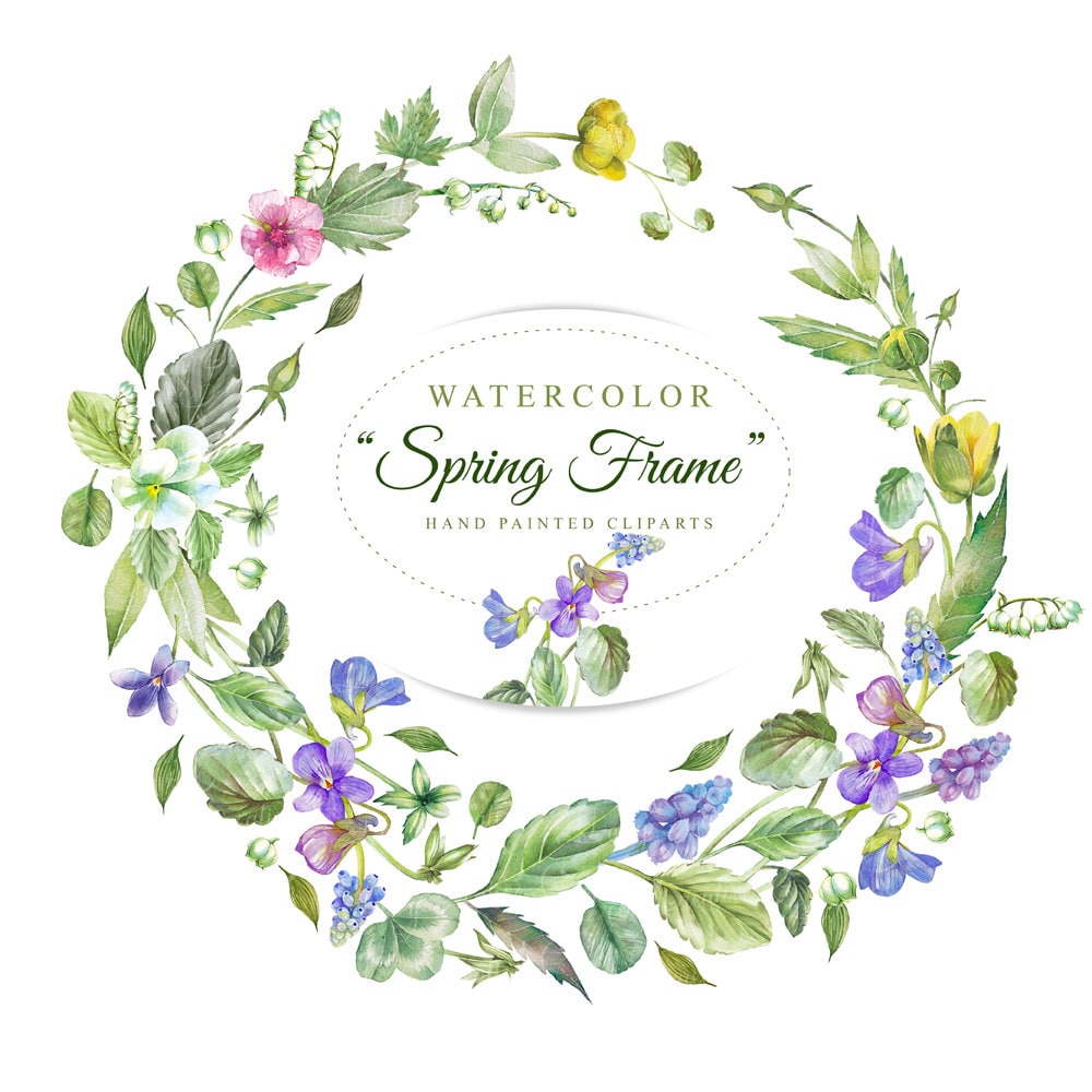 Spring Frame. Spring Flowers. Watercolor. Hand Painted Clipart. 2 Png ...