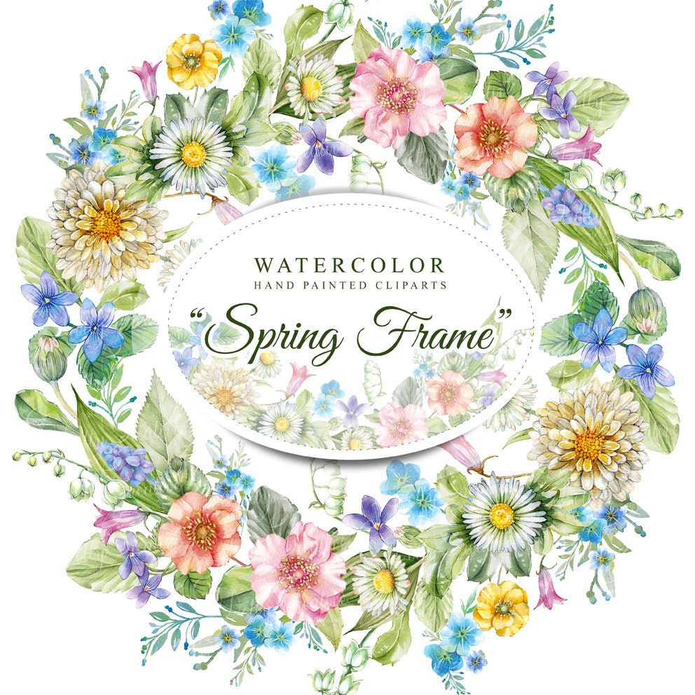 Spring Frames, 2 Watercolor Clipart, Hand Painted, 300 Dpi, Png File ...