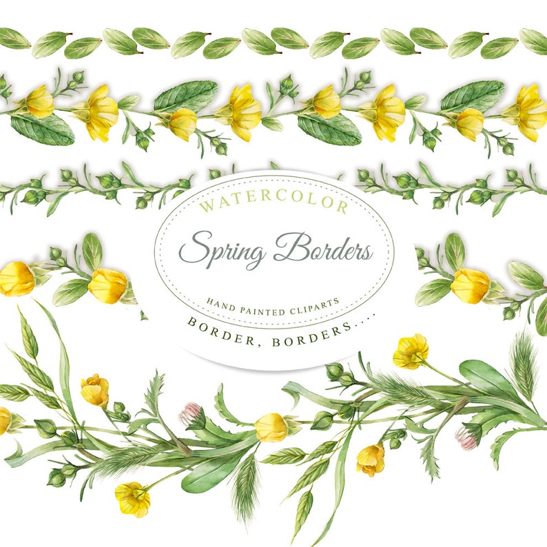 FLORAL BORDERS. Spring borders, watercolor borders, hand painted, size ...