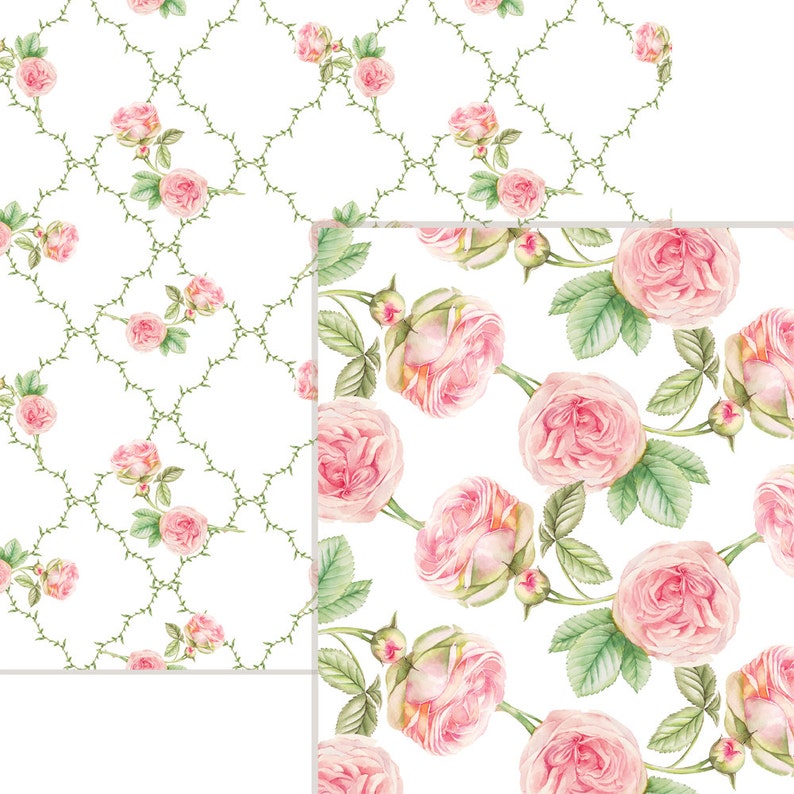 Roses 5 Watercolor Papers / Patterns Digital Paper Wedding - Etsy