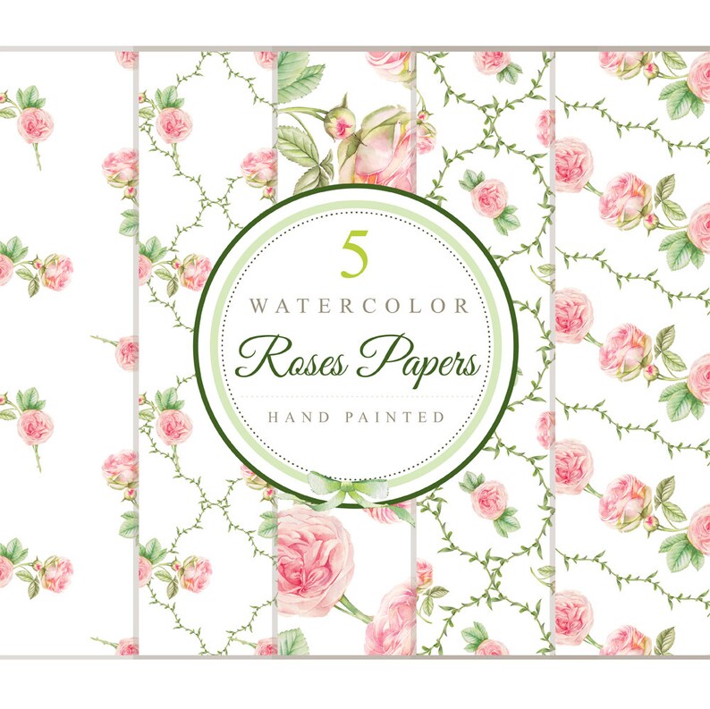 Roses 5 Watercolor Papers / Patterns Digital Paper Wedding - Etsy
