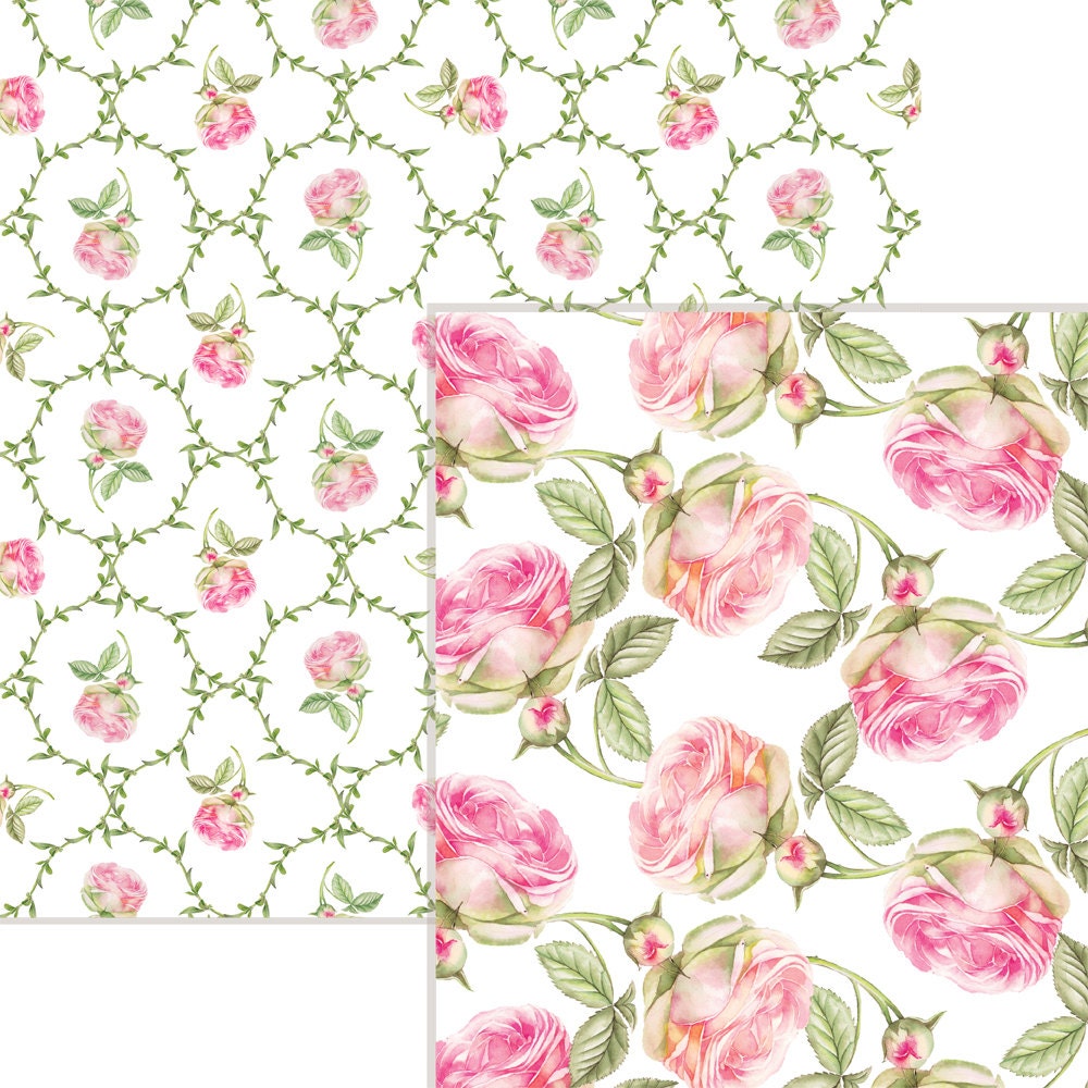 Roses, 5 Watercolor Papers / Patterns, Digital Paper, Wedding Paper ...