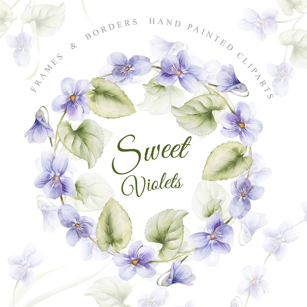 Sweet Violets Frames, Embellishment & Borders, Watercolor Hand Painted ...
