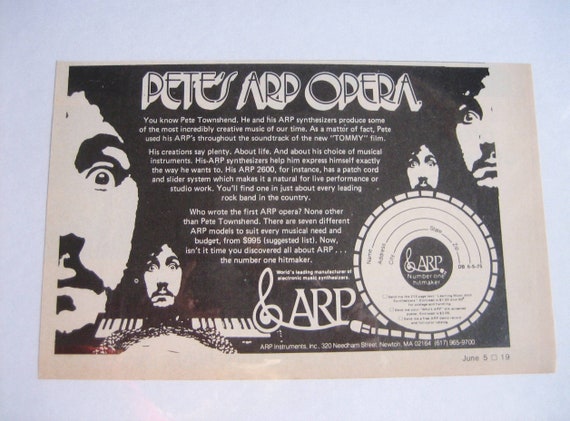 Pete Townshend the Who Rare Vintage ARP Advertisement | Etsy