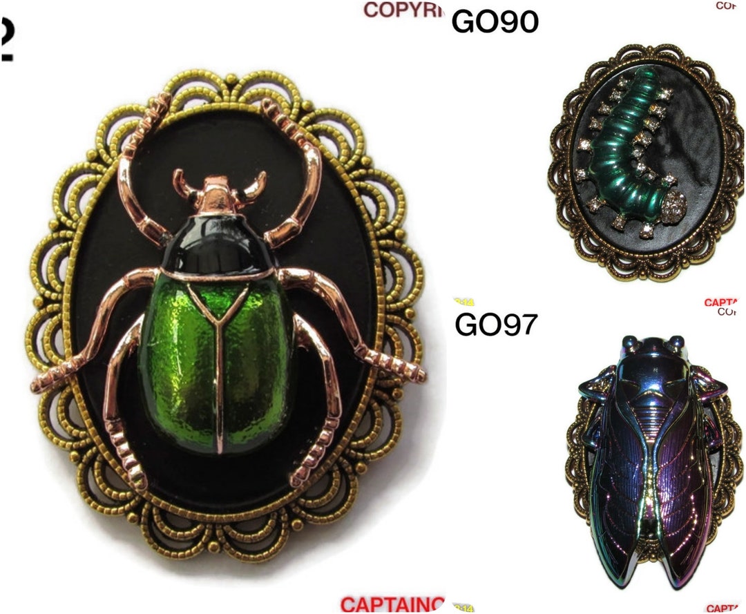 Steampunk Green Beetle Brooch: Blingy Caterpillar Pin Badge - Etsy