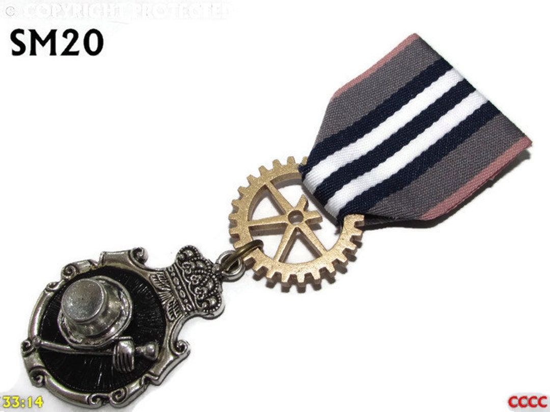 Steampunk Pin Badge Brooch Medal Silver Top Hat Gloves Cane MSM20 - Etsy