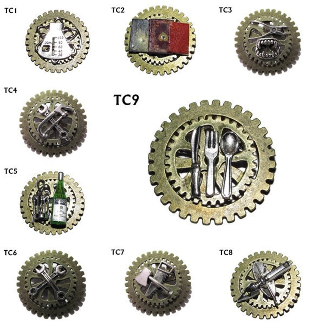 Steampunk Pin Brooch Occupations Scientist Mechanic Writer Dentist Chef ...