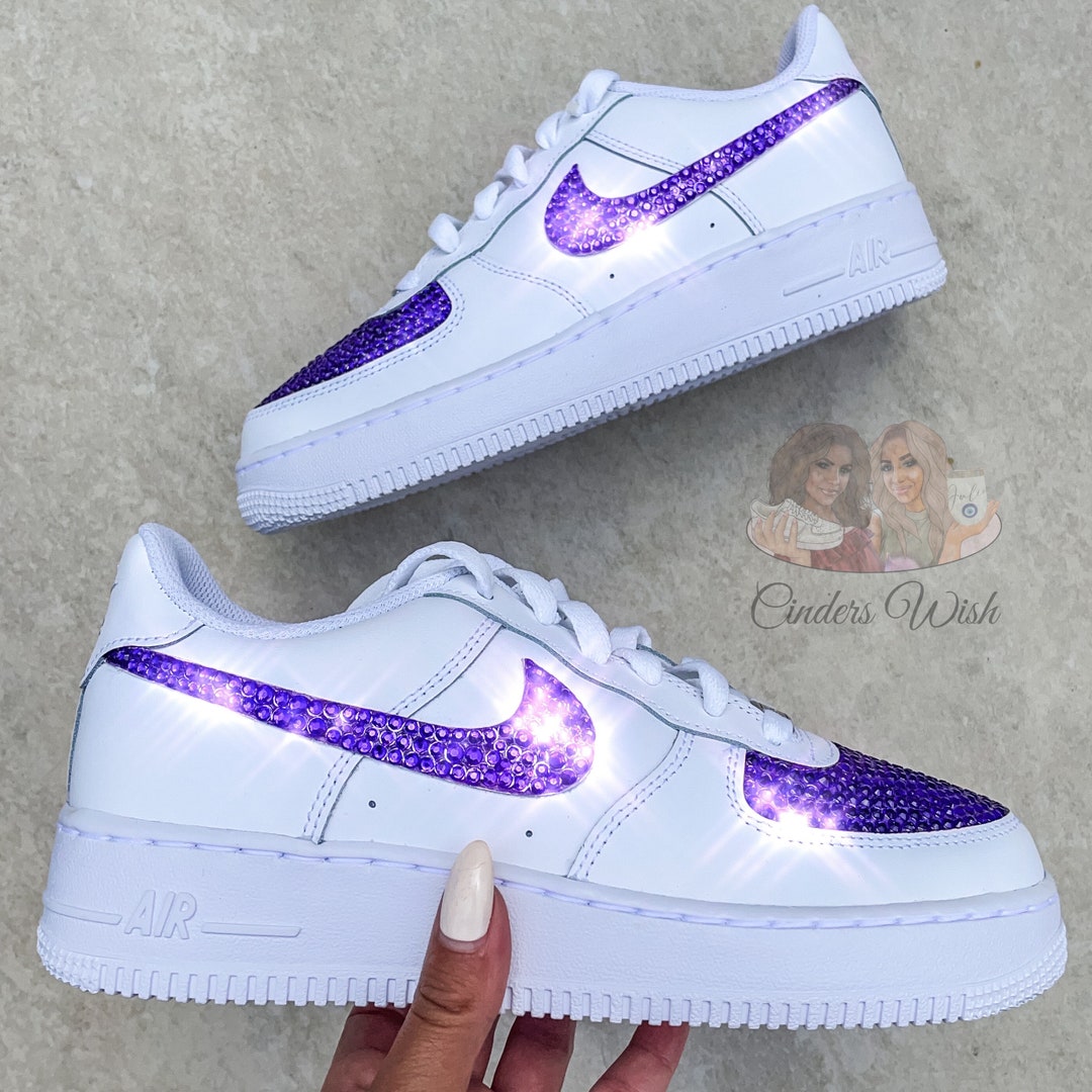 Purple Sparkle Adult Size Nike Air Force Ones Full Front Sparkled in ...