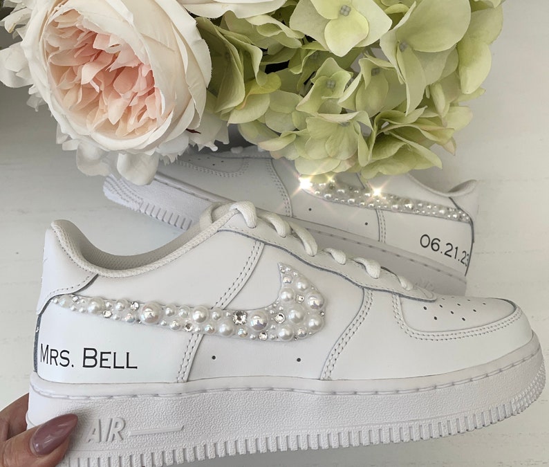 Bridal Custom Pearl & Swarovski Nike Air Force 1 With Married - Etsy
