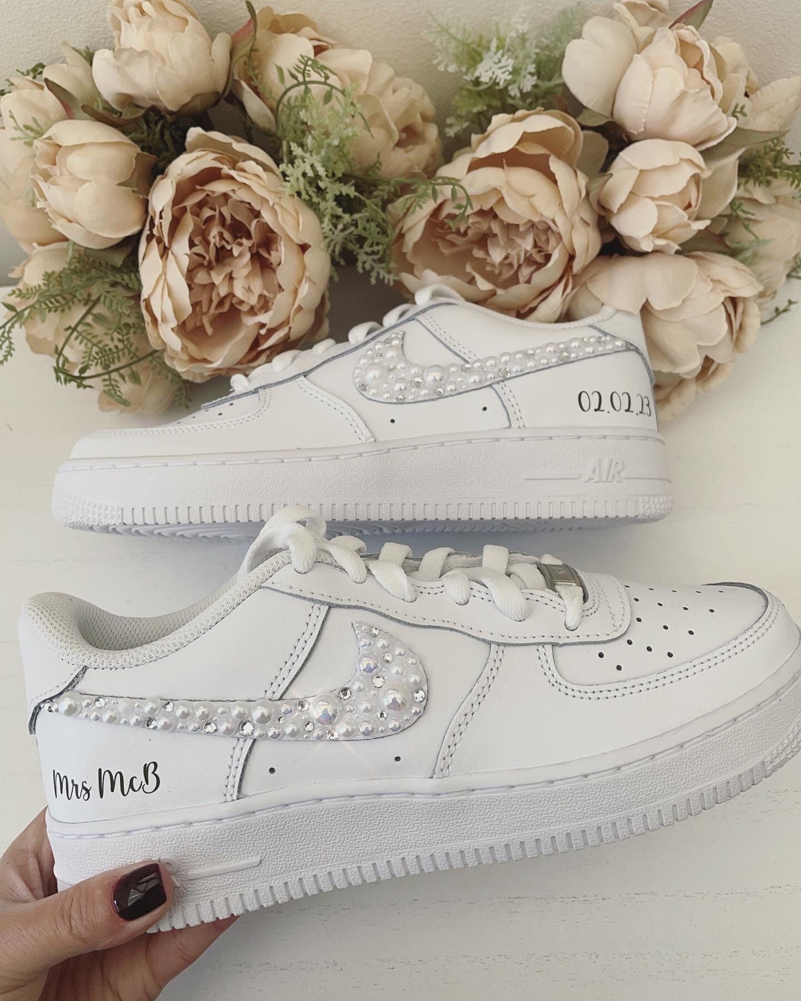 Bridal Custom Pearl & Swarovski Nike Air Force 1 With Married - Etsy
