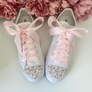 Pretty Pearl and Pink Crystal Converse / Bridal Converse / Wedding ...