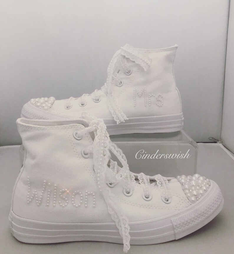 All White Pearl Name and Pearl Detail Converse / Lace and - Etsy
