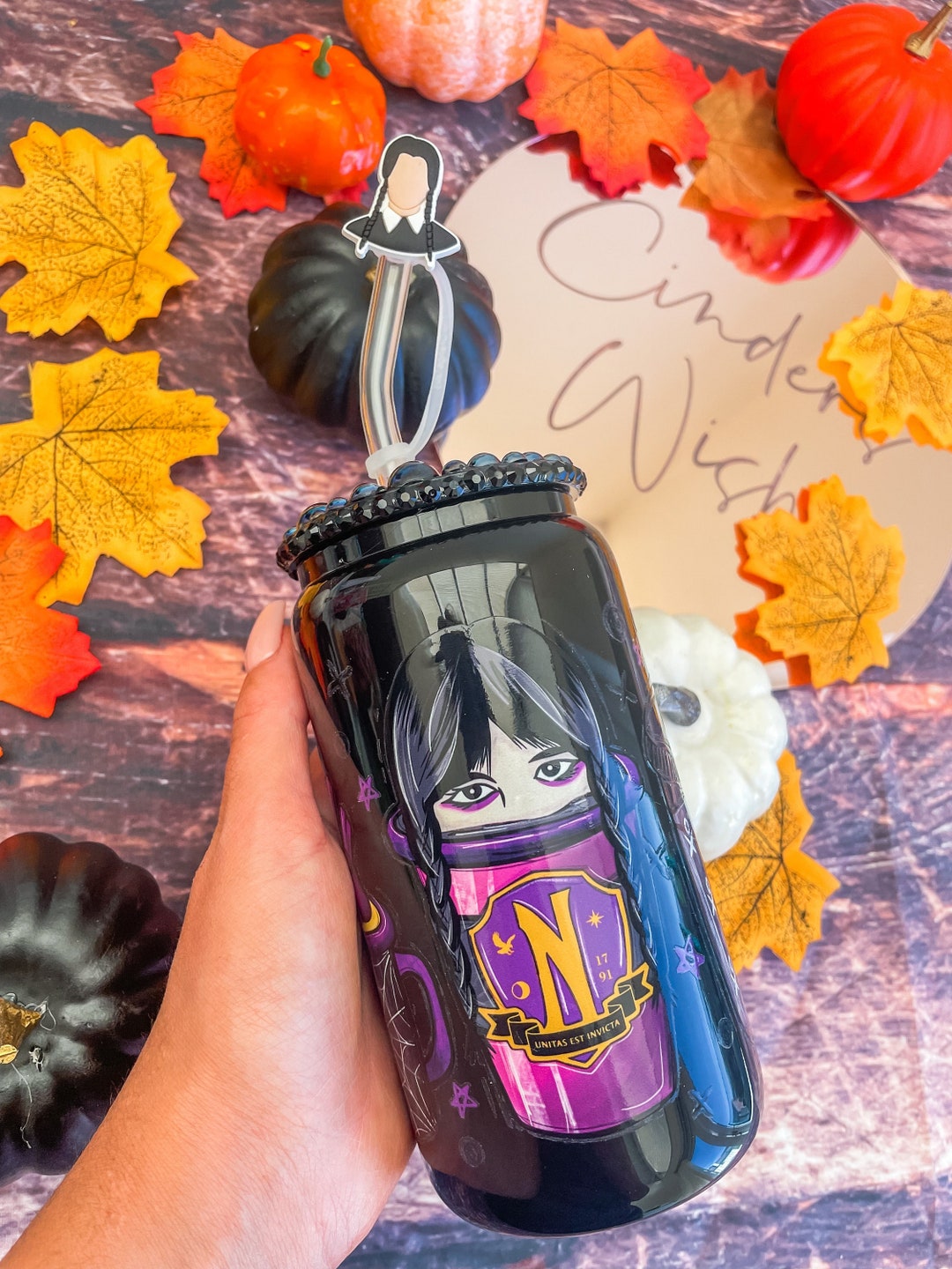 Wednesday Addams Glass Cup Halloween Glass Cup Black Glass - Etsy