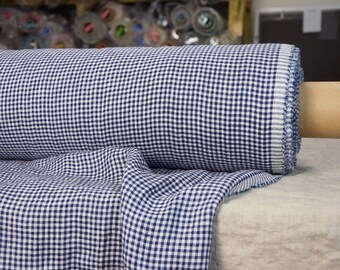 Linen Blue Check Fabric | Etsy