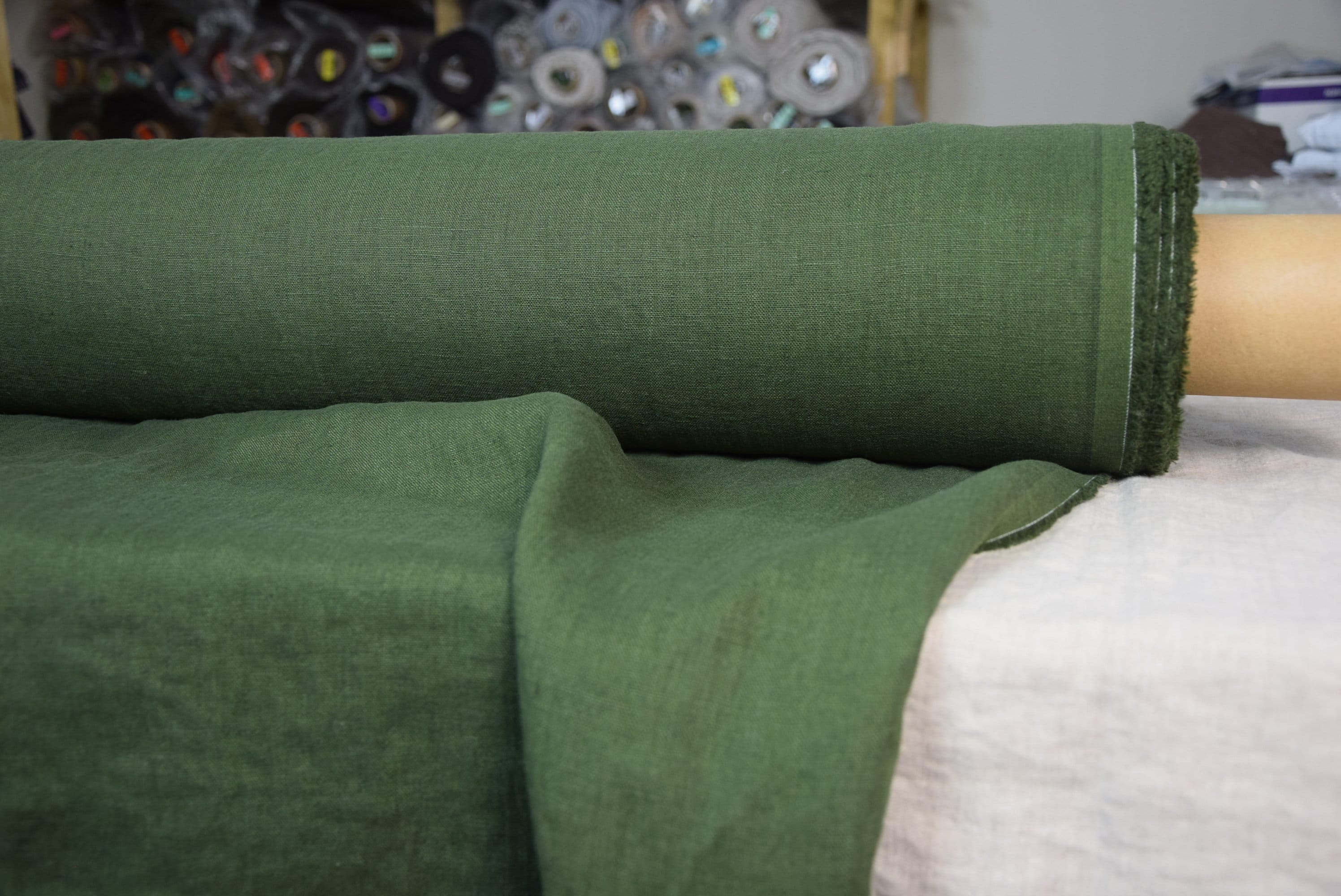 Olive Green Linen Fabric