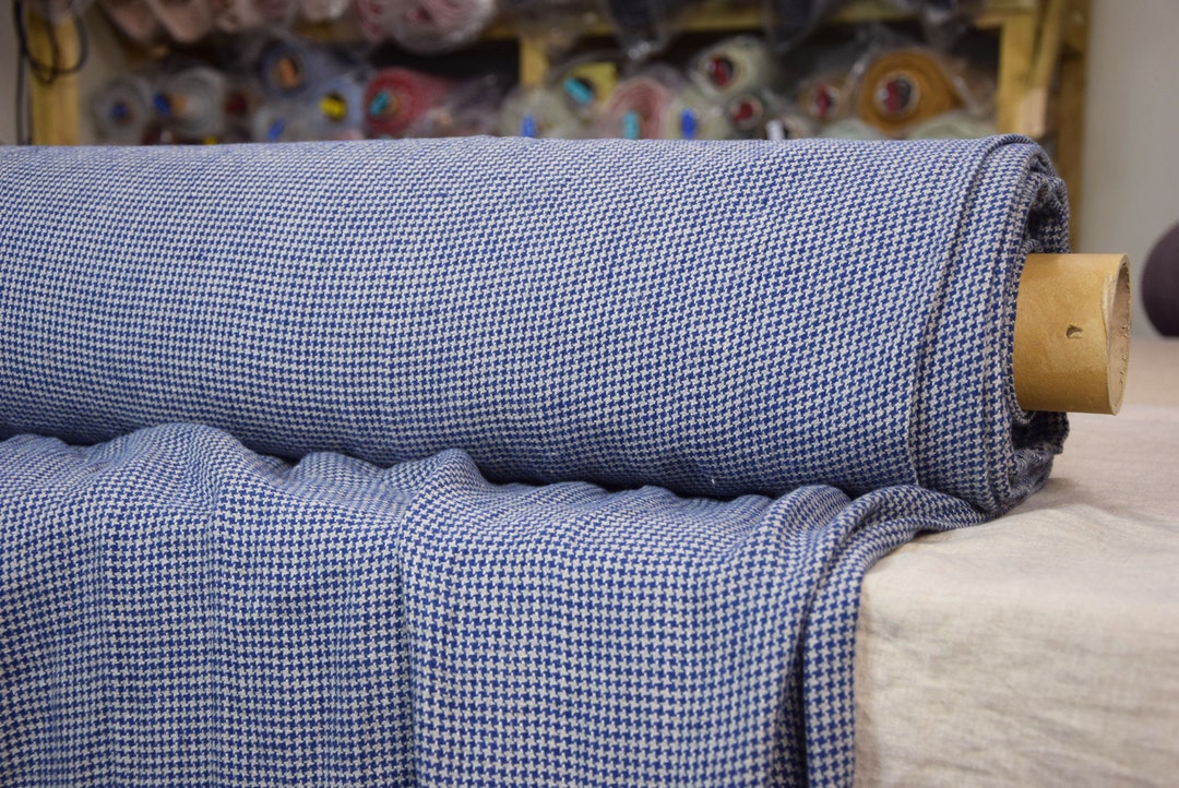 Temporarily OUT OF STOCK. Pure 100% Linen Fabric Letta Hound's Tooth ...