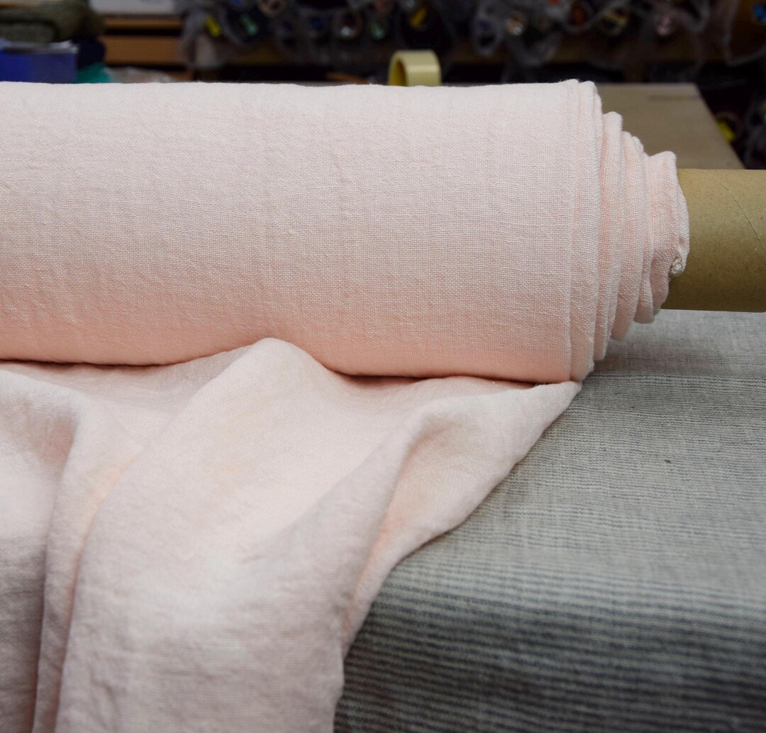 100% Linen Fabric - Julia Cream Pink, 210gsm (6.2oz), Soft Light Pink ...