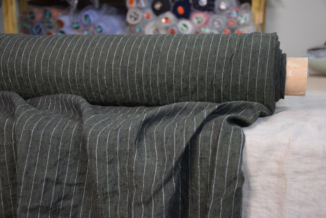 Premium 100% Linen Fabric "terra Army Green Linen Melange With ...