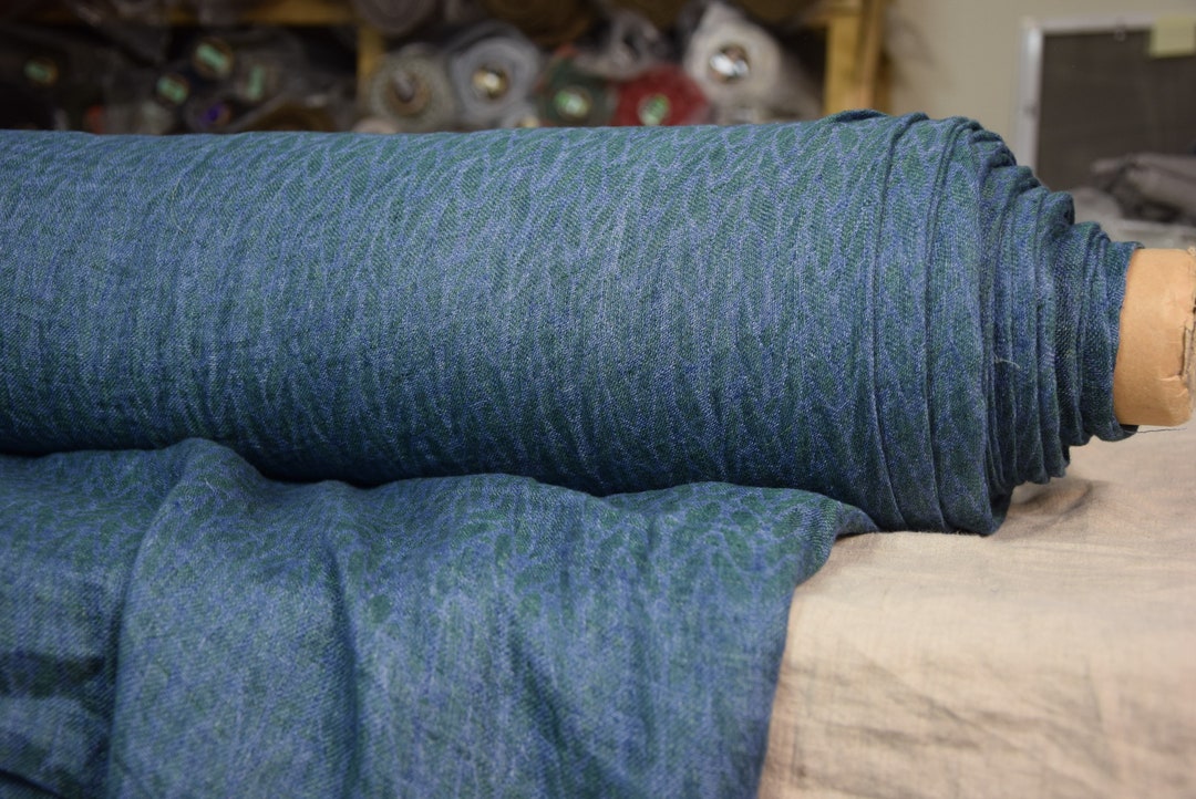 IN STOCK. Pure 100% Linen Fabric Delta Blue/green Small Pattern 140gsm ...