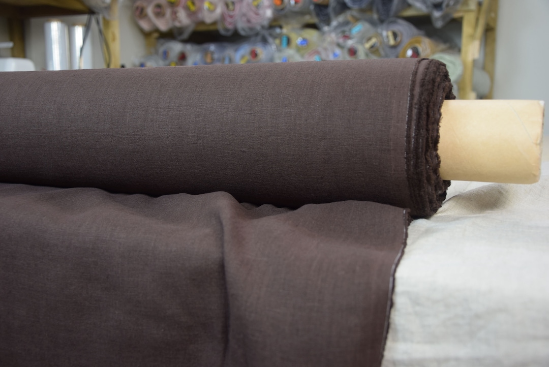 IN STOCK. Pure 100% Linen Fabric Gloria Dark Chocolate 200gsm 6oz/yd2 ...
