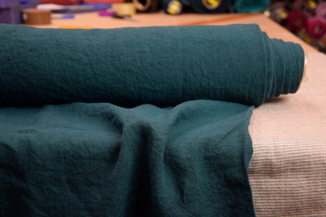 IN STOCK. Pure 100% Linen Fabric Margarita Deep Teal 200gsm5.90oz/yd2 ...