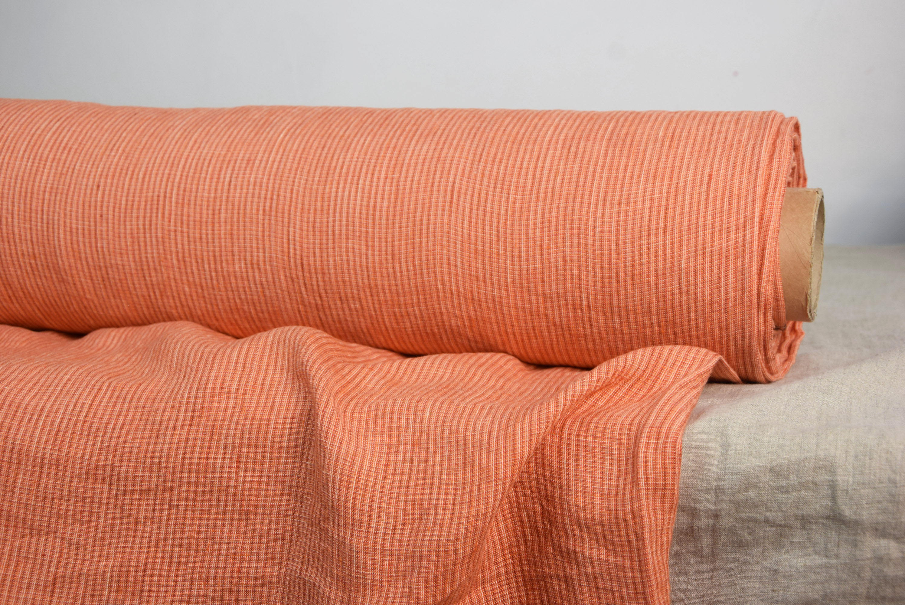 Pure 100 Linen Fabric Aurora Orange Striped Melange 160gsm Middle Pure 100 Linen Fabric Aurora Orange Striped Melange 160gsm Middle