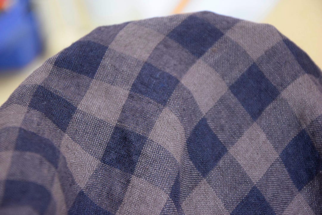 100% Linen Fabric Stella Blue/brown Chessboard 190gr/m2 5.7oz/yd2 ...