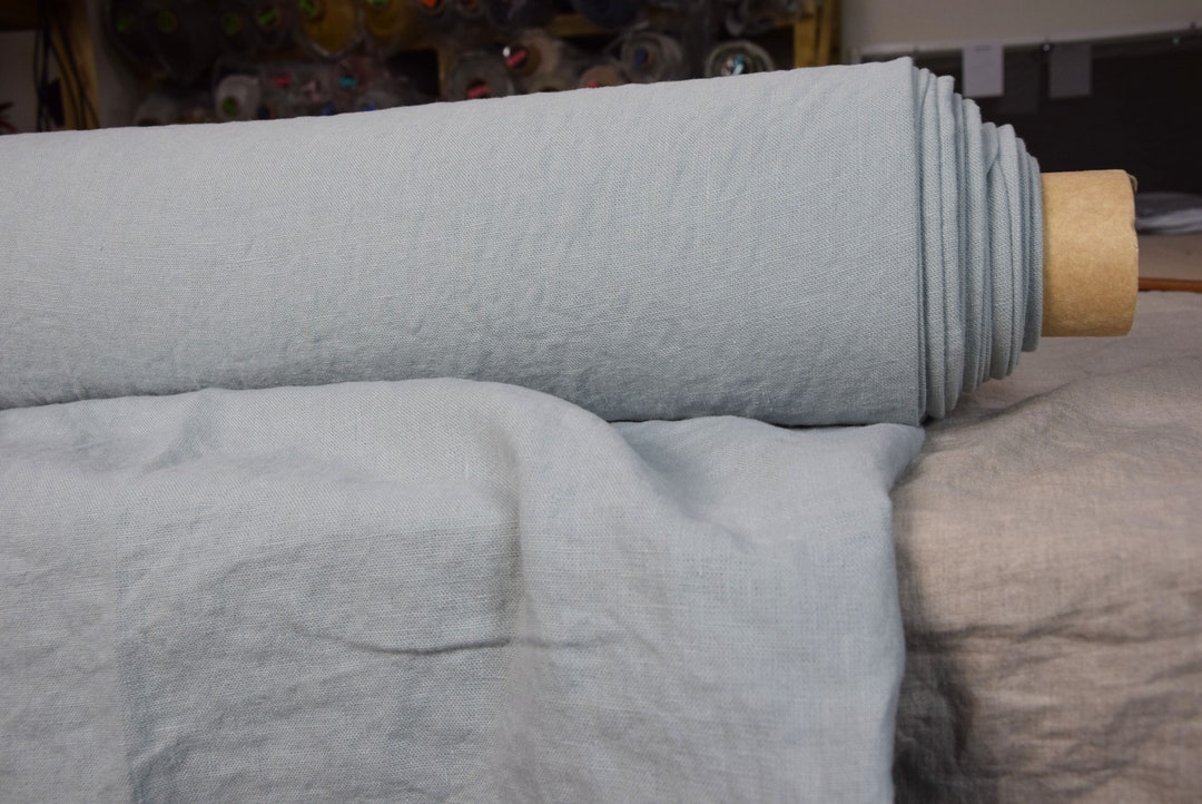 Linen Fabric "luna Silver Sage" 280gsm. Pure 100%, Pale Green-blue ...