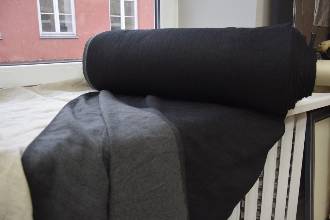 Linen/wool Fabric (78/22%) Lana Black 240gsm (7.10oz/yd2). 2-sided ...