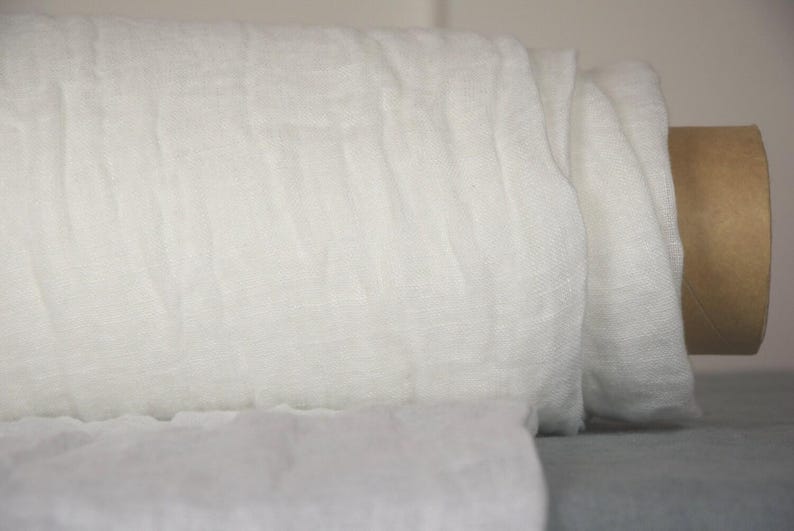 Semi Sheer White Pure Linen Fabric by the Yard, Lightweight 95gsm/2.8oz ...