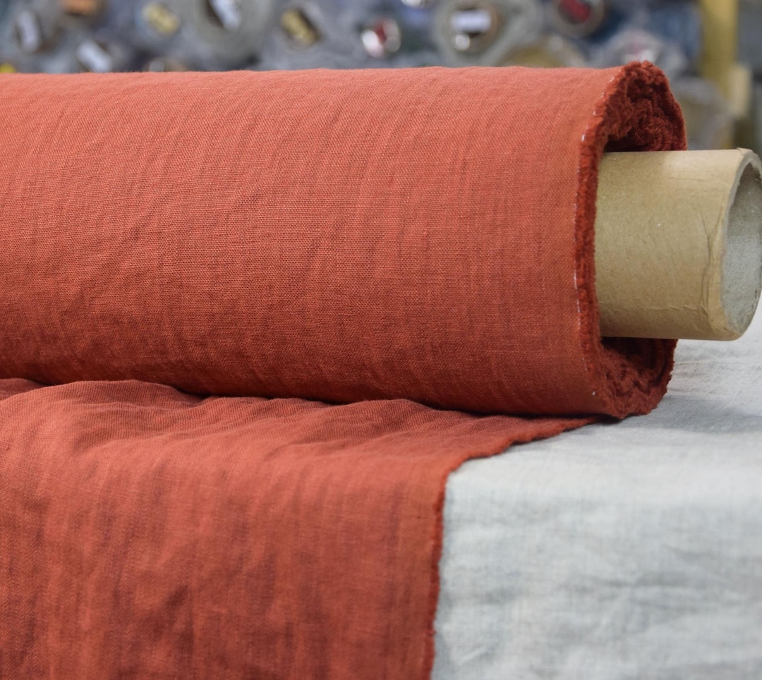 Natural Soft Linen Fabric - "gloria Rust", Reddish-brown, Washed ...