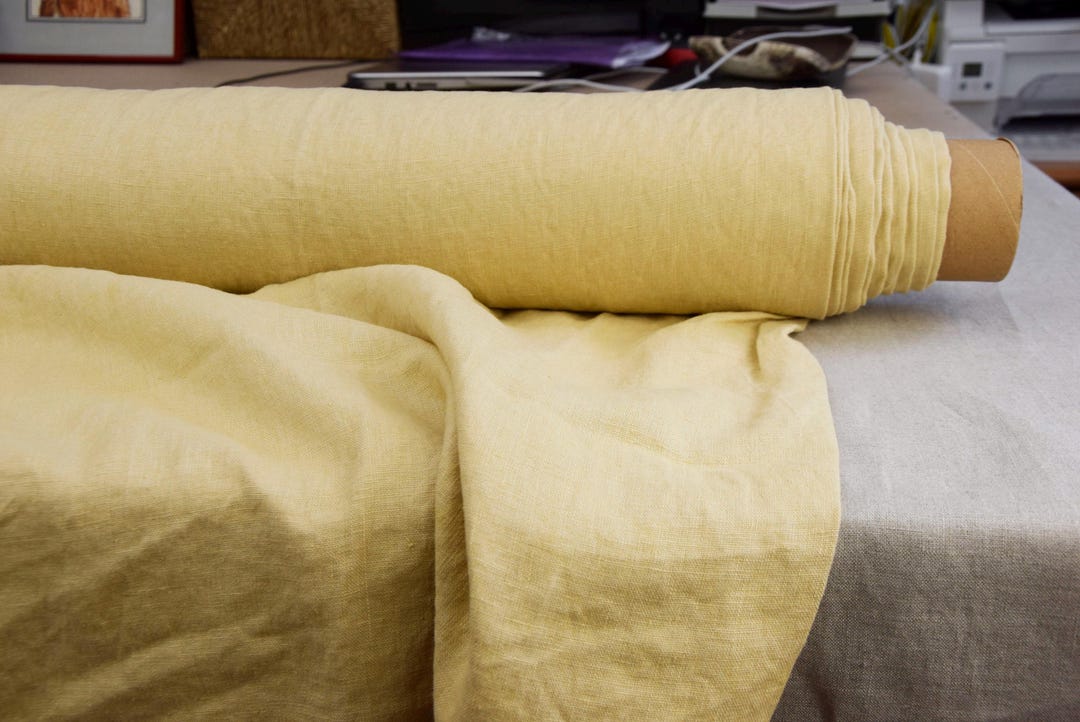 100% Linen Fabric Gloria Wheat Yellow. 200gsm/6oz. Stonewashed ...