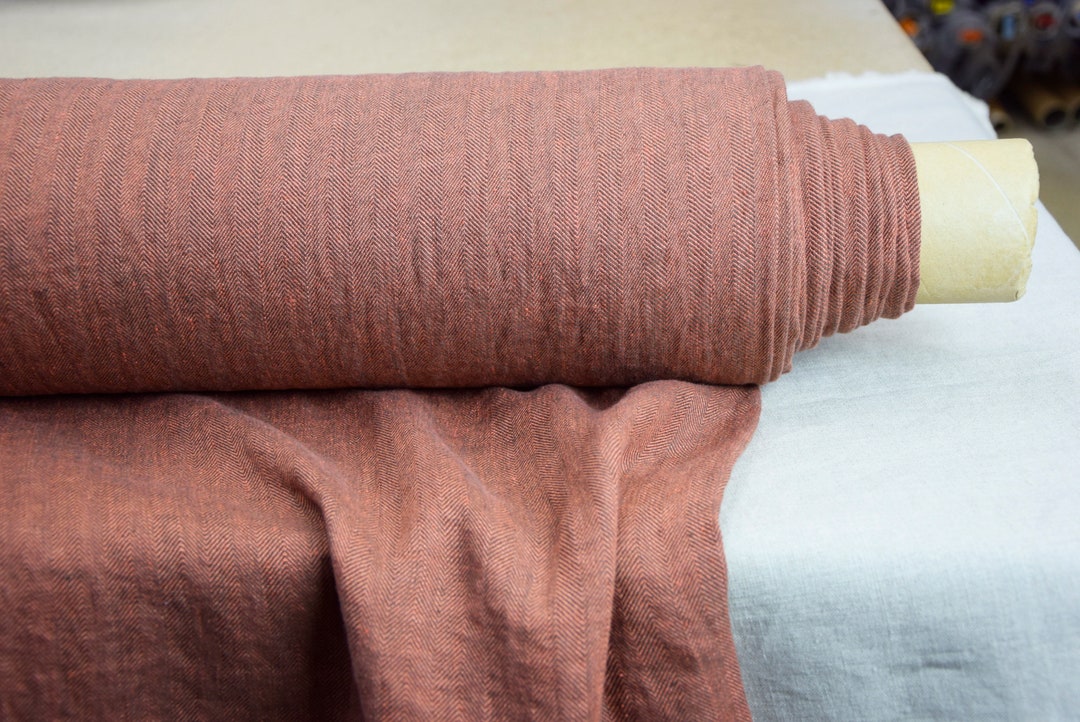 Linen Fabric "paloma Muted Burnt Siena Herringbone" 220gsm. Orange ...