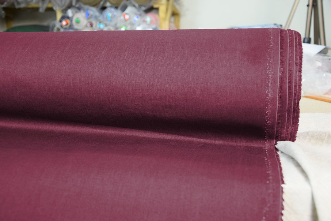 100% Linen Fabric "gloria Water-pro Burgundy" 245gsm. Water&mud ...