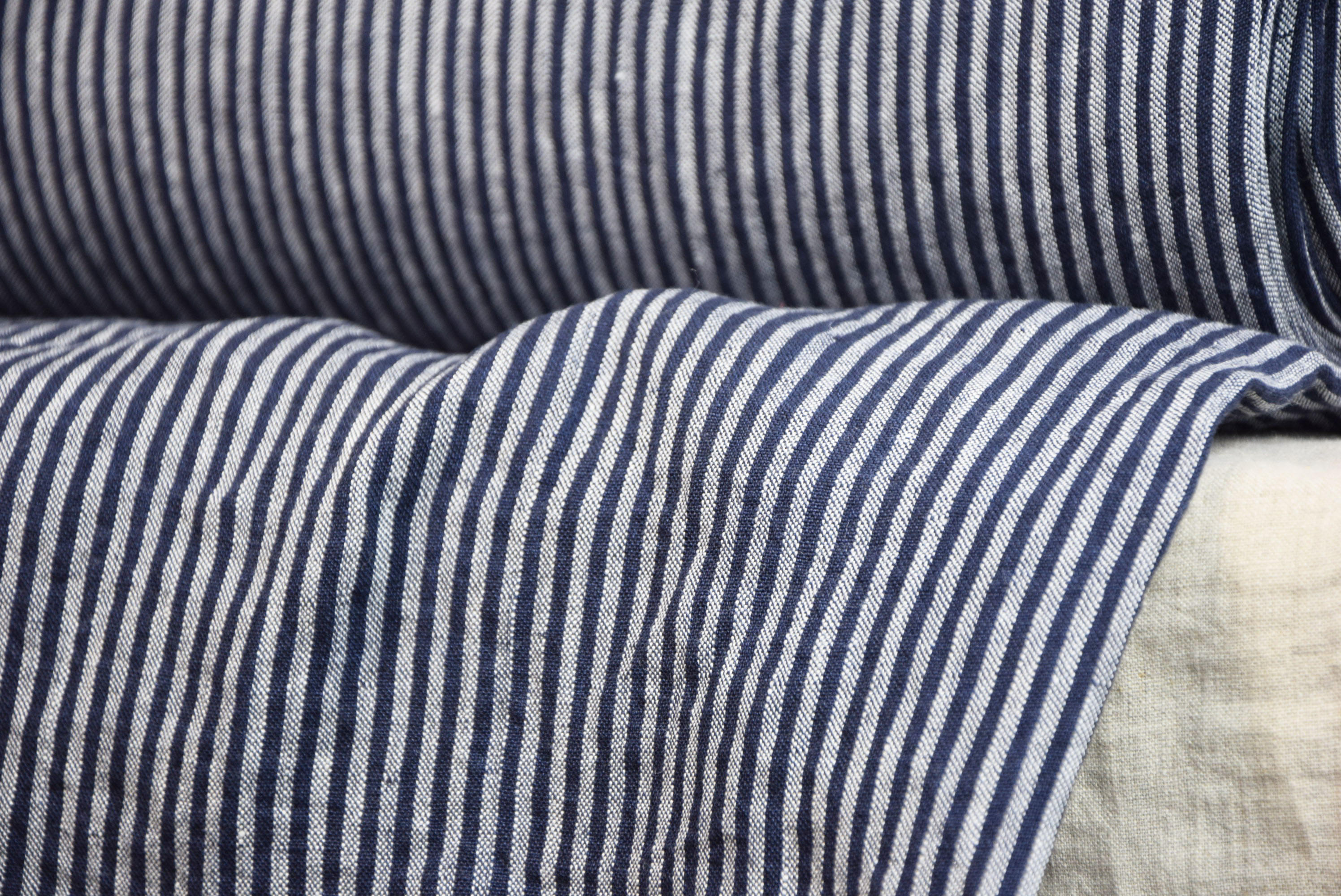 Pure 100 Linen Fabric Regina Navy Stripes 130gsm Very Dark Blue pure-100-linen-fabric-regina-navy-stripes-130gsm-very-dark-blue