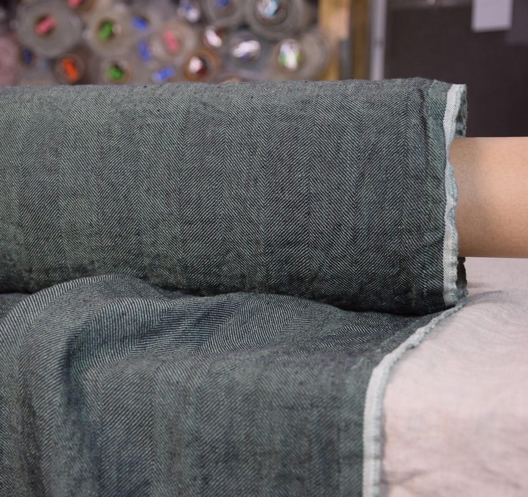 100% Linen Fabric Optima Rifle Green 240gsm. Quite Heavy Herringbone ...