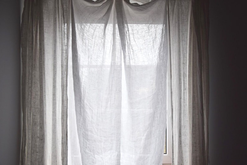 Semi Sheer White Pure Linen Fabric by the Yard, Lightweight 95gsm/2.8oz ...