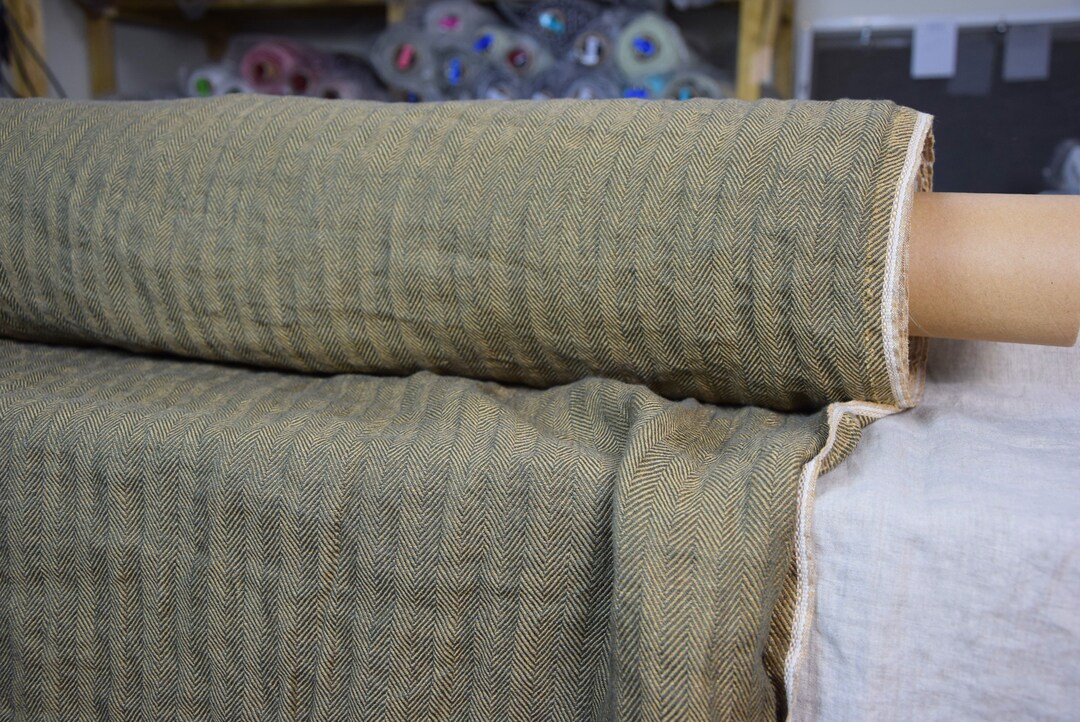 IN STOCK. Pure 100% Linen Fabric Sigma Golden Bark Herringbone 220gsm ...