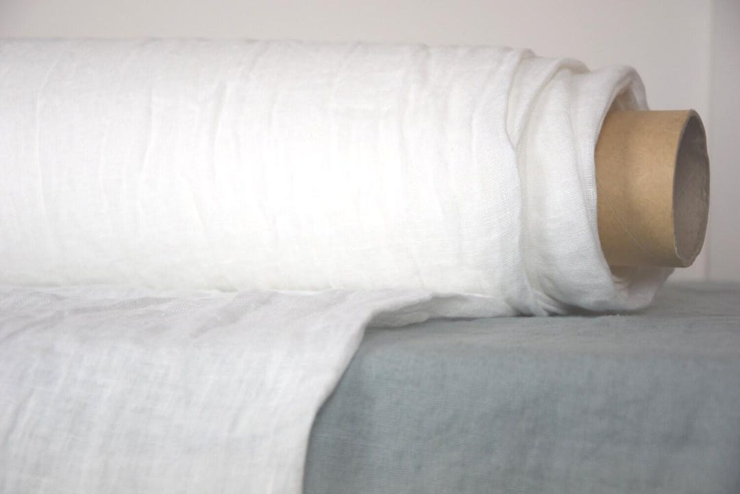 Semi Sheer White Pure Linen Fabric by the Yard, Lightweight 95gsm/2.8oz ...