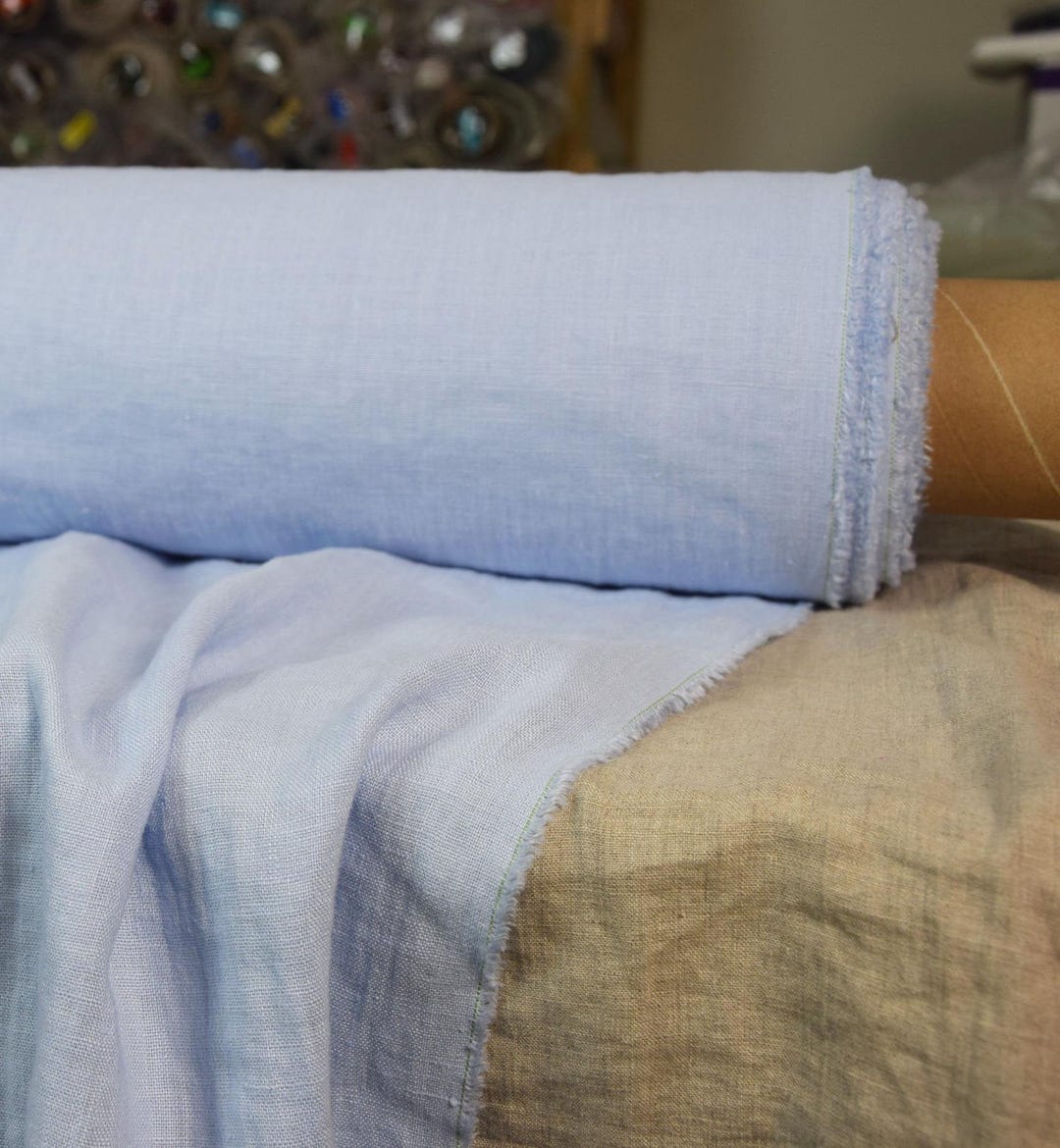 Linen Fabric - "gloria Periwinkle Blue", Light Mellow Blue-violet ...