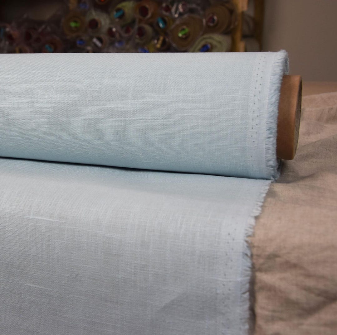 Linen Fabric "nata Water-pro Milky Blue" 280gsm. Light Pale Blue. Water ...
